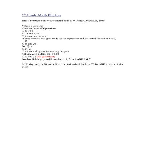 Math Binder 7th | DOC