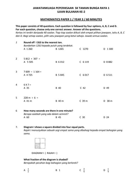 FINAL EXAM FOR MATHEMATICS YEAR 1 | DOCX