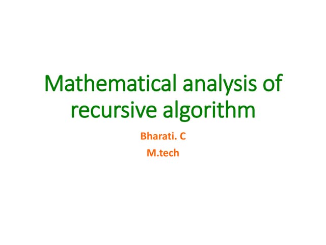 Mathematical Analysis Of Recursive Algorithm Ppt