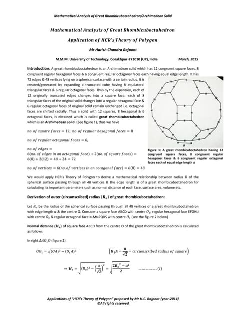 Mathematical analysis of truncated tetrahedron (Application of HCR's ...