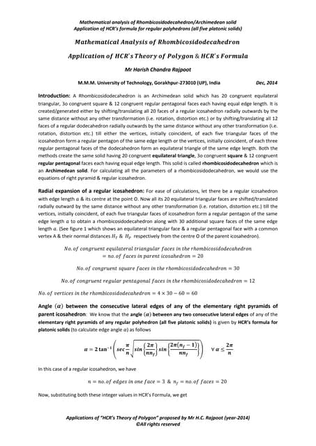 Mathematical analysis of truncated tetrahedron (Application of HCR's ...