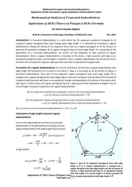 Mathematical analysis of truncated tetrahedron (Application of HCR's ...