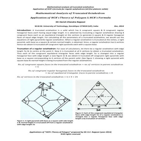 Mathematical analysis of truncated octahedron (Applications of HCR's ...