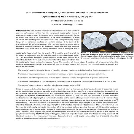 Mathematical analysis of truncated rhombic dodecahedron (HCR's Polyhedron) | PDF