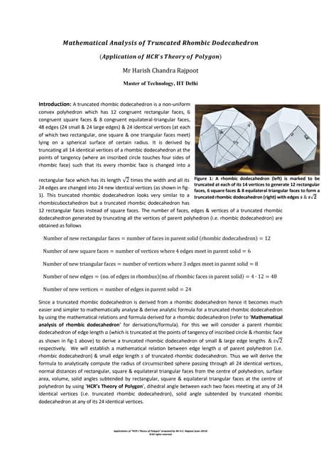 Mathematical analysis of truncated tetrahedron (Application of HCR's ...