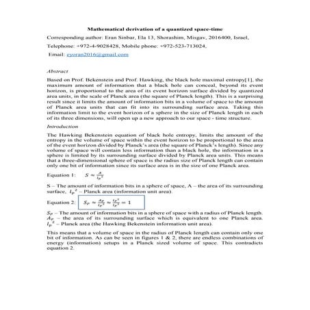 Mathematical derivation of a quantized space-time.pdf | Physics | Science