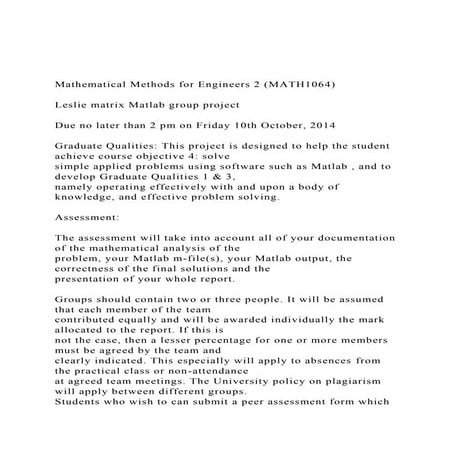Mathematical Methods for Engineers 2 (MATH1064)Leslie matr.docx ...