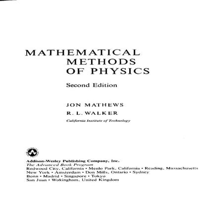 Mathematical Methods of Physics (Jon Mathews, Robert L. Walker) (z-lib ...