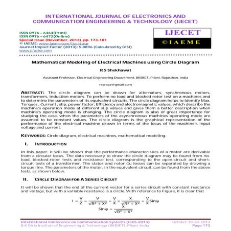 Mathematical modeling of electrical machines using circle diagram | PDF ...