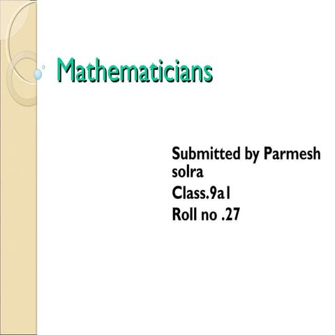 history of Mathematicians | PPT