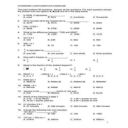 MATHEMATICS YEAR 1 QUESTIONS