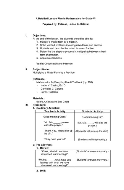 DETAILED LESSON PLAN (MATH 6) | PDF