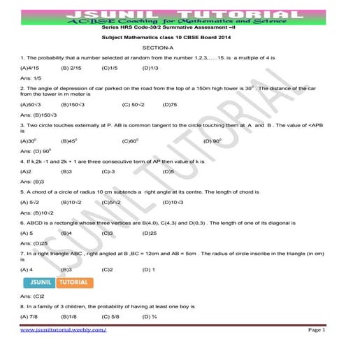 Mathematics class 10_cbse_board_2014_solution_section_a_and_bcode_30_2 ...