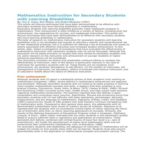 Mathematics instruction for secondary students with learning ...