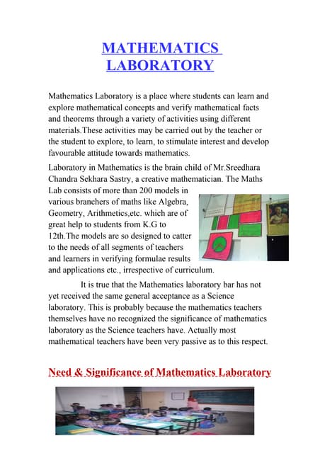 The Mathematics Laboratory - Mathematics Education | PPT