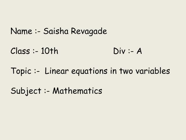 Linear equations in two variables | PPTX