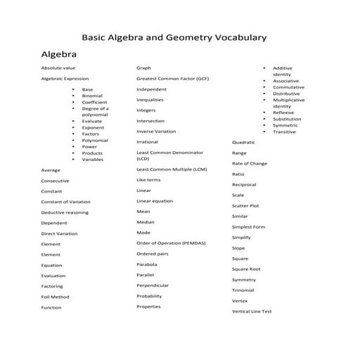 Mathematics vocabulary | PDF