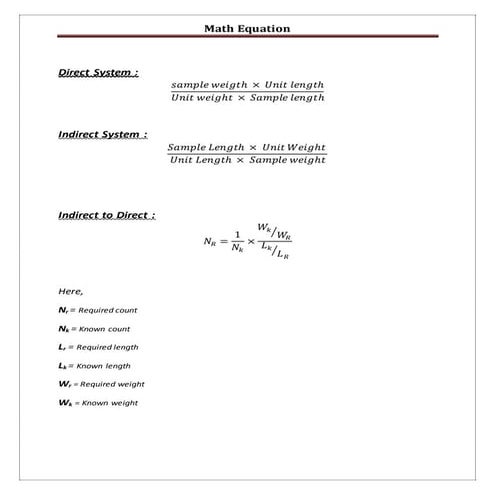 Textile Count Math Basic Equation | DOCX