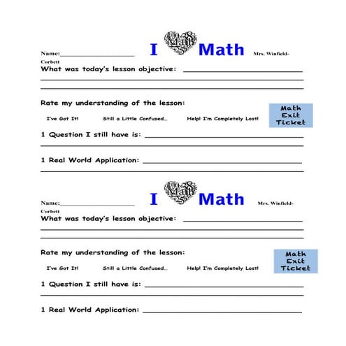 Math exit ticket | DOC | Educational Assessment | Education