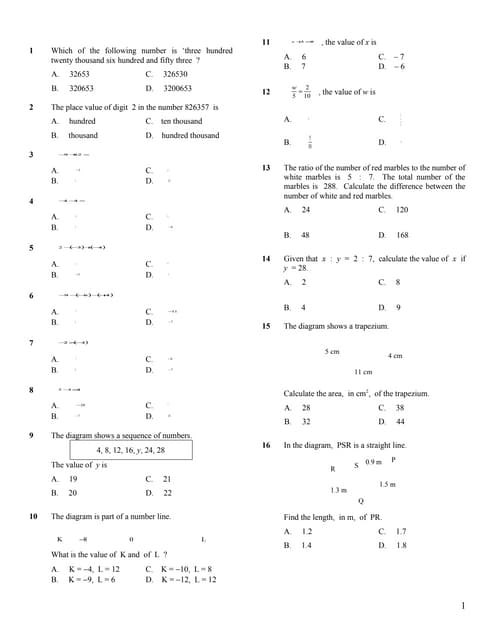 1a 5th Grade Placement Test | PDF