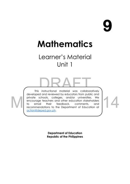 Q1 A-D-M Grade 9 - Mathematics week 1-4 | PDF | Physics | Science