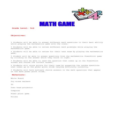 Math game flyer | PDF