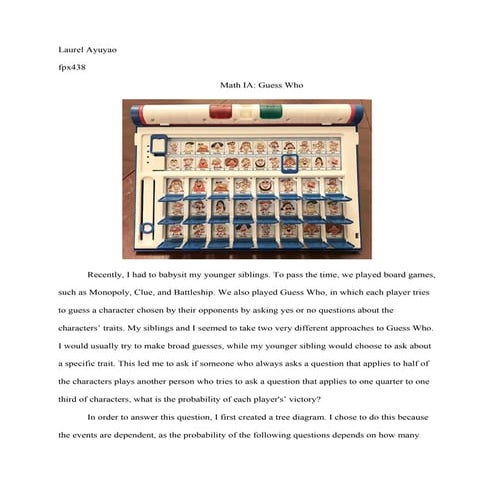 IB Math SL IA: Probability in Guess Who | PDF