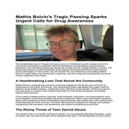 Mathis Boivin’s Tragic Passing Sparks Drug Awareness Movement | DOCX