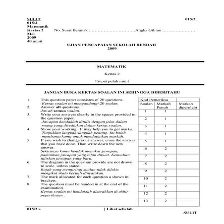 Math k2 tahun 6 | PDF