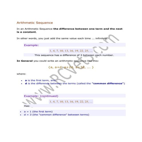 Math lecture 7 (Arithmetic Sequence) | PDF