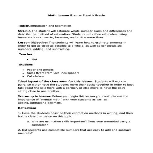 Math lesson plan fourth grade 12 | PDF