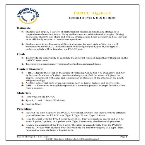 PARCC sample lesson plans Grade 4 Writing | PDF