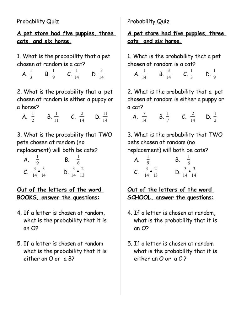 MATH: PROBABILITIES - QUIZ
