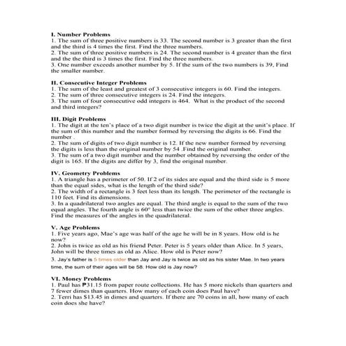 Algebra word problems | PDF