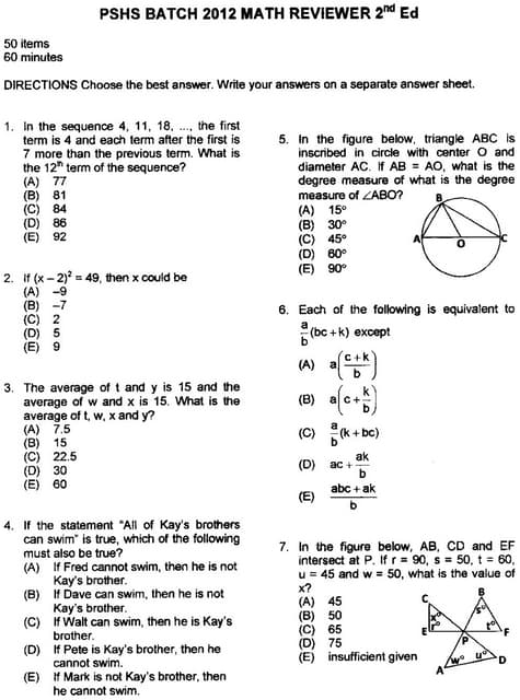 NAT Reviewer for Grade 6 (Mathematics) | PDF