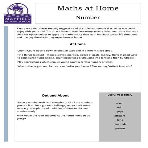 Maths at home ideas for parents | PPTX
