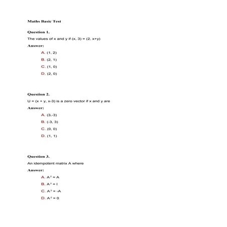 Maths Basic Test | PDF