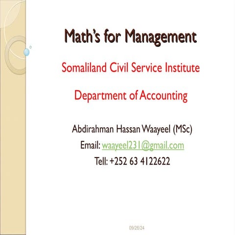 Mathematics for Management ptt-1.power point | PPT