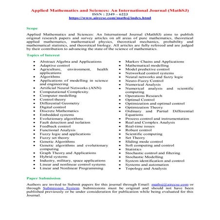 Call for Paper - December Issue - Applied Mathematics and Sciences: An ...