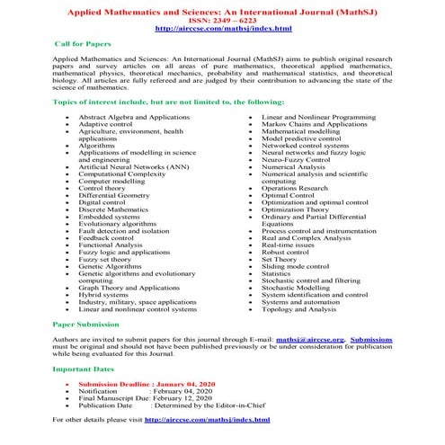 Applied Mathematics and Sciences: An International Journal (MathSJ) | PDF