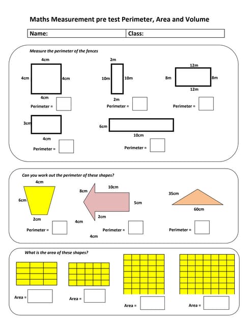 Perimeter And Volume Maths Unit | PDF