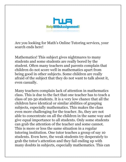 Maths tutoring services | PDF