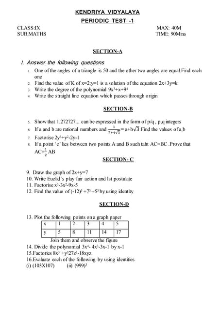 Class 9 Cbse Maths Sample Paper Model 2 | PDF