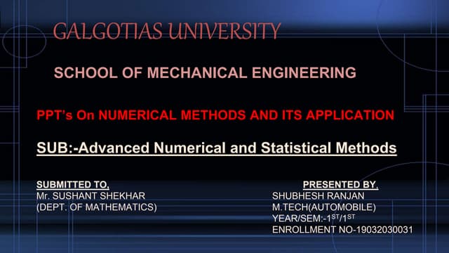 Numerical methods and its applications | PPTX