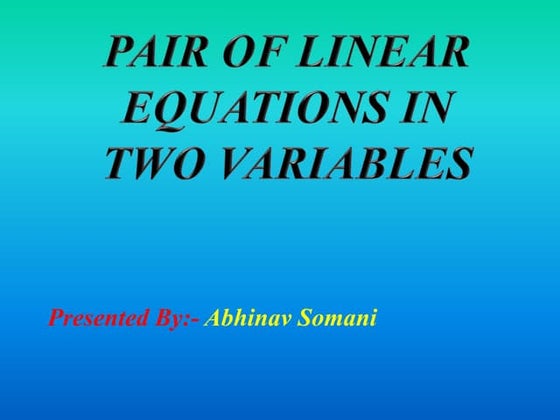 Linear Equation In Two Variables Ppt 7197