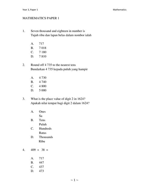 Year 3 Mathematics Exercise | PDF | Homework and Study | Education
