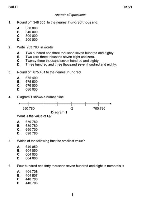Final Revision Math Primary 2 (Part 1) | DOC