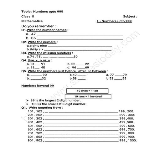 Half yearly math practice test paper for grade 2 | PDF