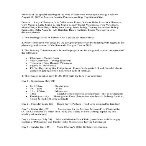 matig-a reunion-minutes of meeting aug12, 2009 | PDF