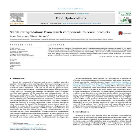 MATIGNON (2017) - Starch retrogradation - from starch comp. to cereal ...